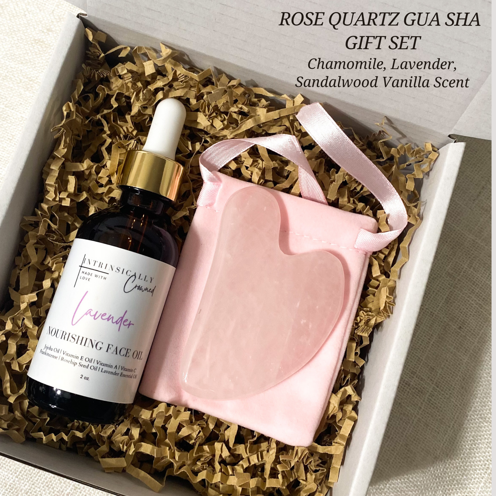 Rose Quartz Gua Sha Tool Gift Set - Intrinsically Crowned